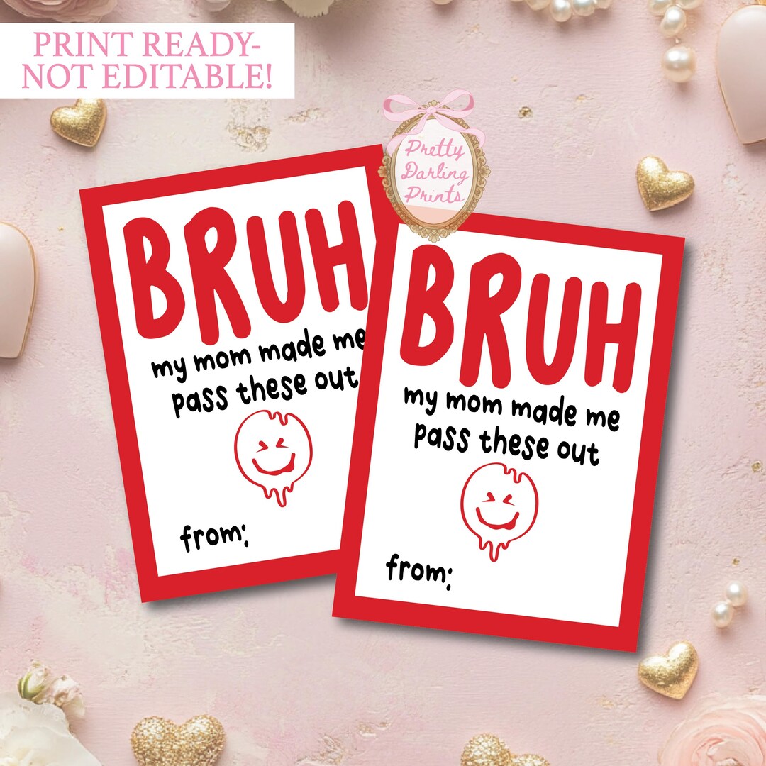 Bruh Valentines Day Cards Printable Funny Valentine for Kids Classroom ...