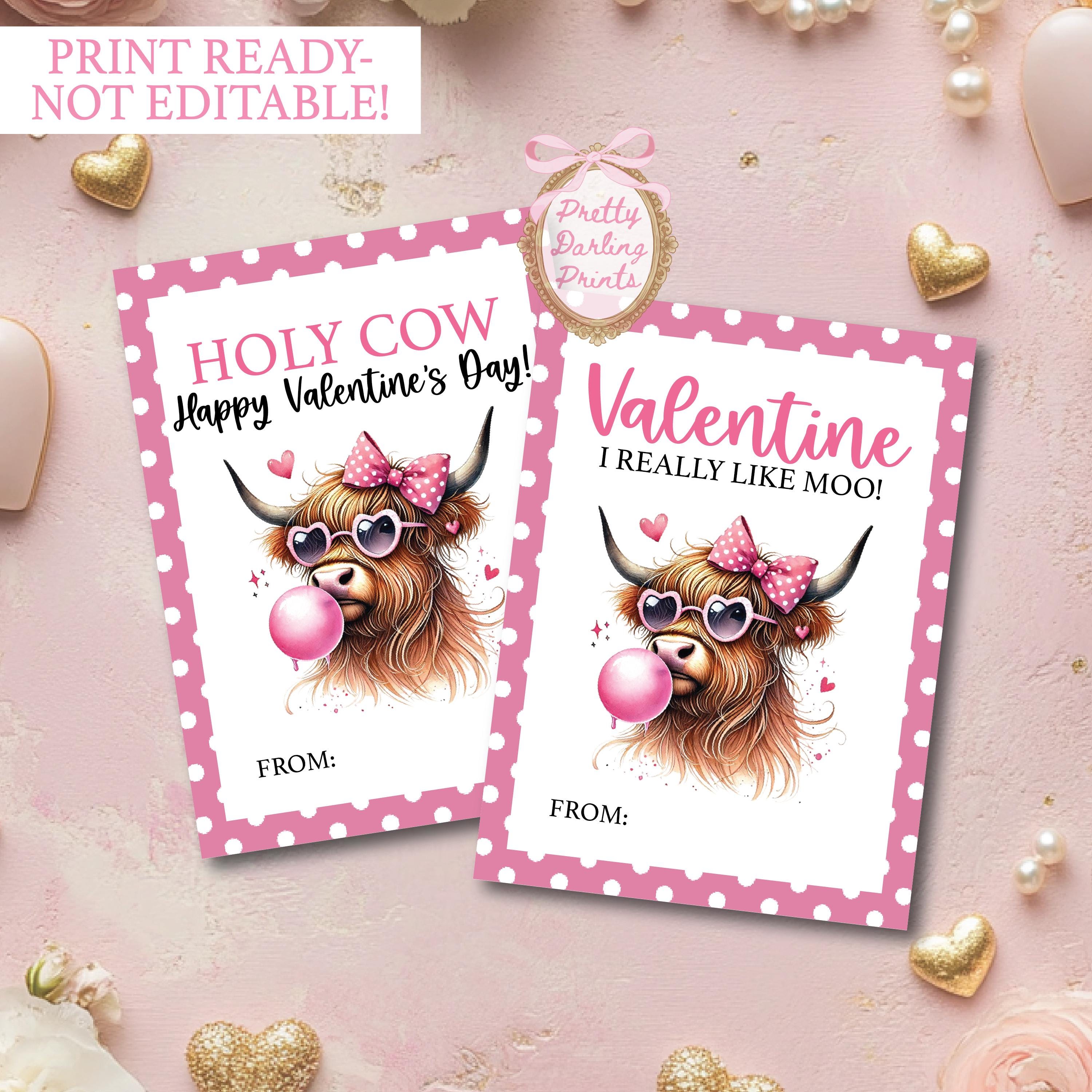 Highland Cow Valentines Day Cards Printable Valentine for Kids ...