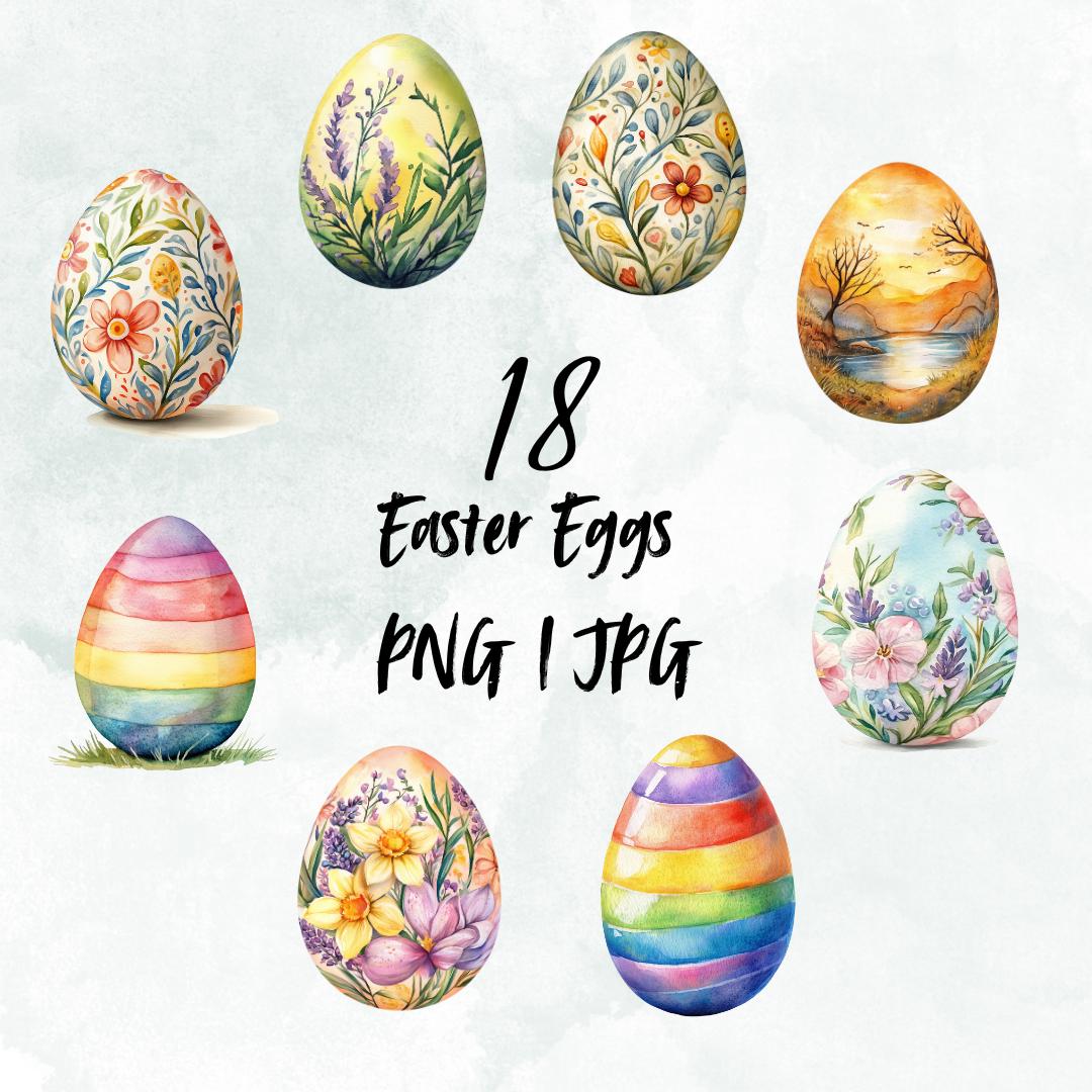 18 Floral Easter Egg Clipart, Printable Watercolor Clipart, High ...