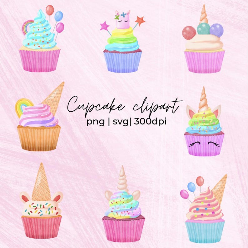 Watercolor Cupcakes Clipart Bundle, Dessert Clipart, Cupcake Clipart ...