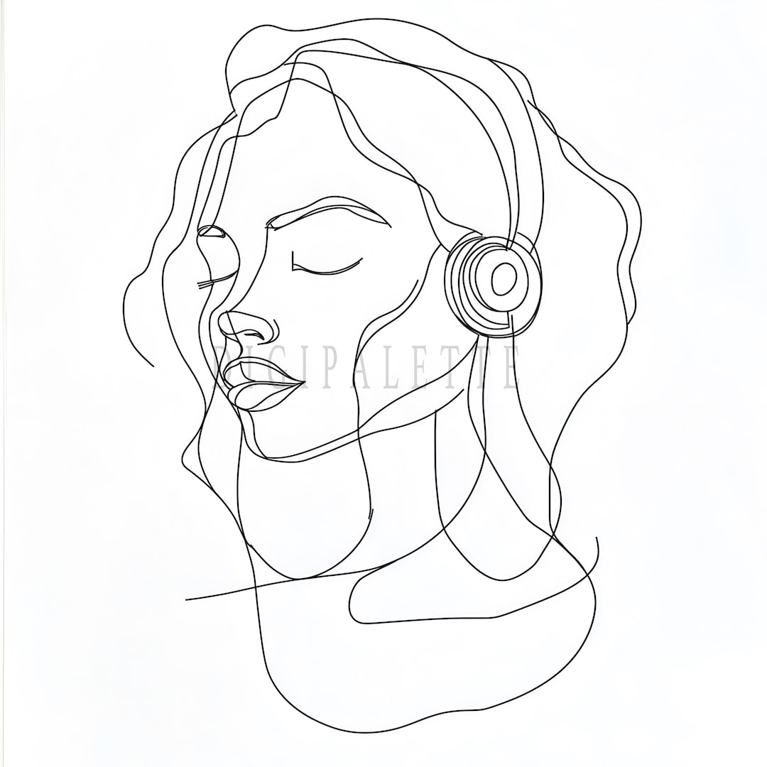 6 Line Art Face Bundle, Faces Woman Floral Line Art PNG/JPEG, Line Art ...