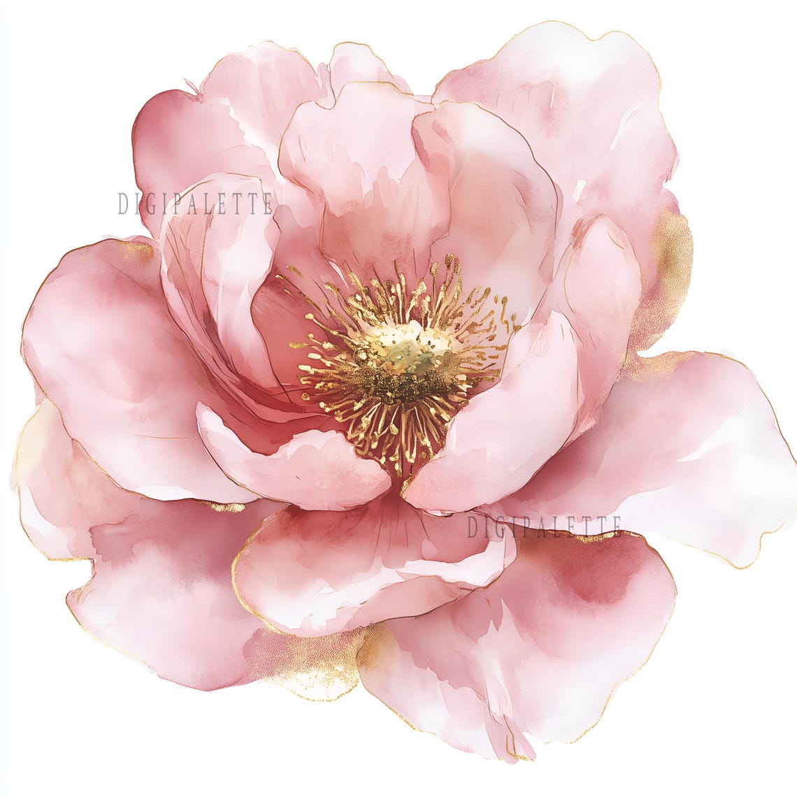 12 Abstract Flowers Clipart, Pink Gold Flower, Printable Watercolor ...