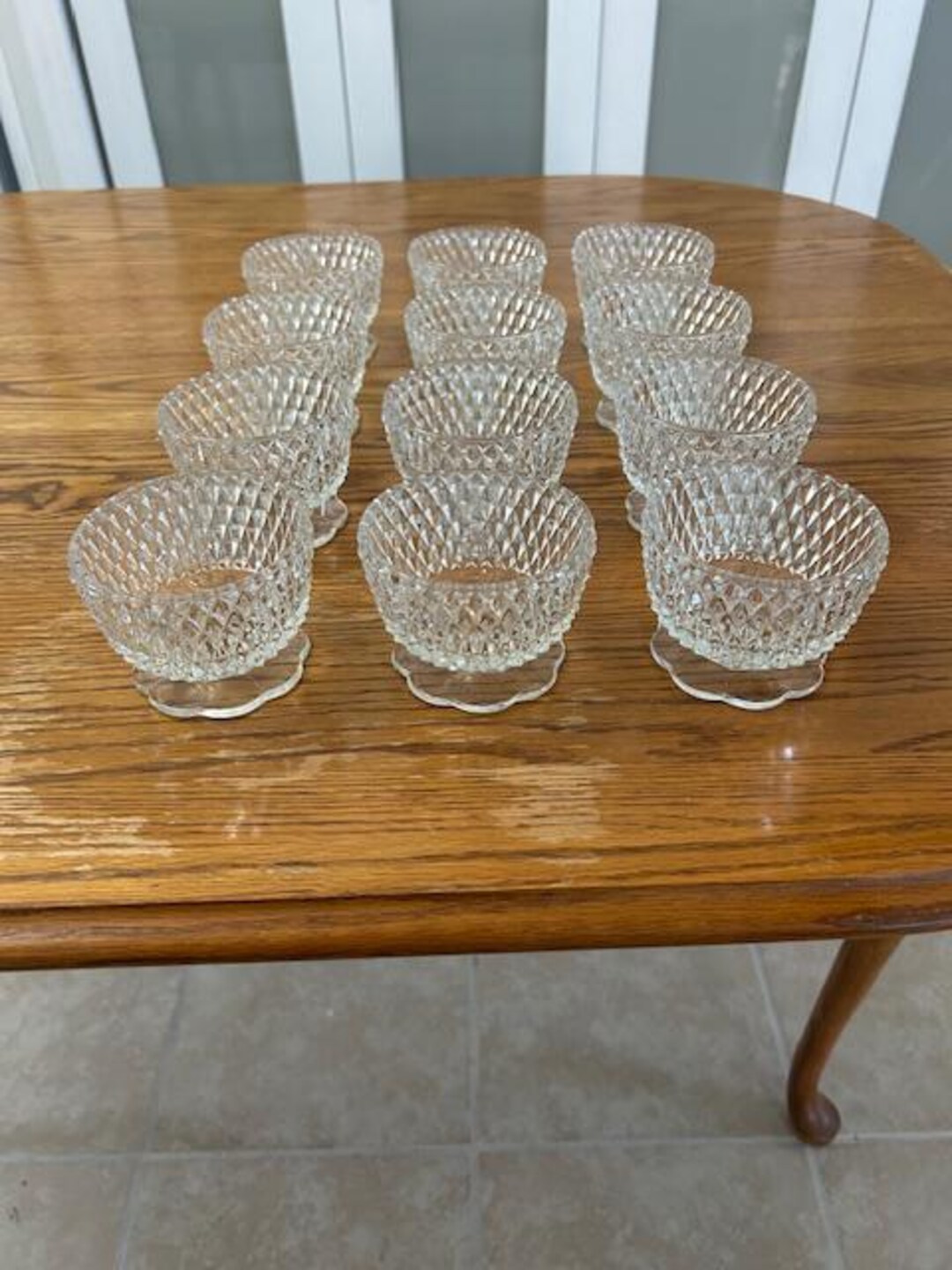 Vintage DIAMOND POINT by Indiana Glass Crystal Glass Pedestal Bowls ...