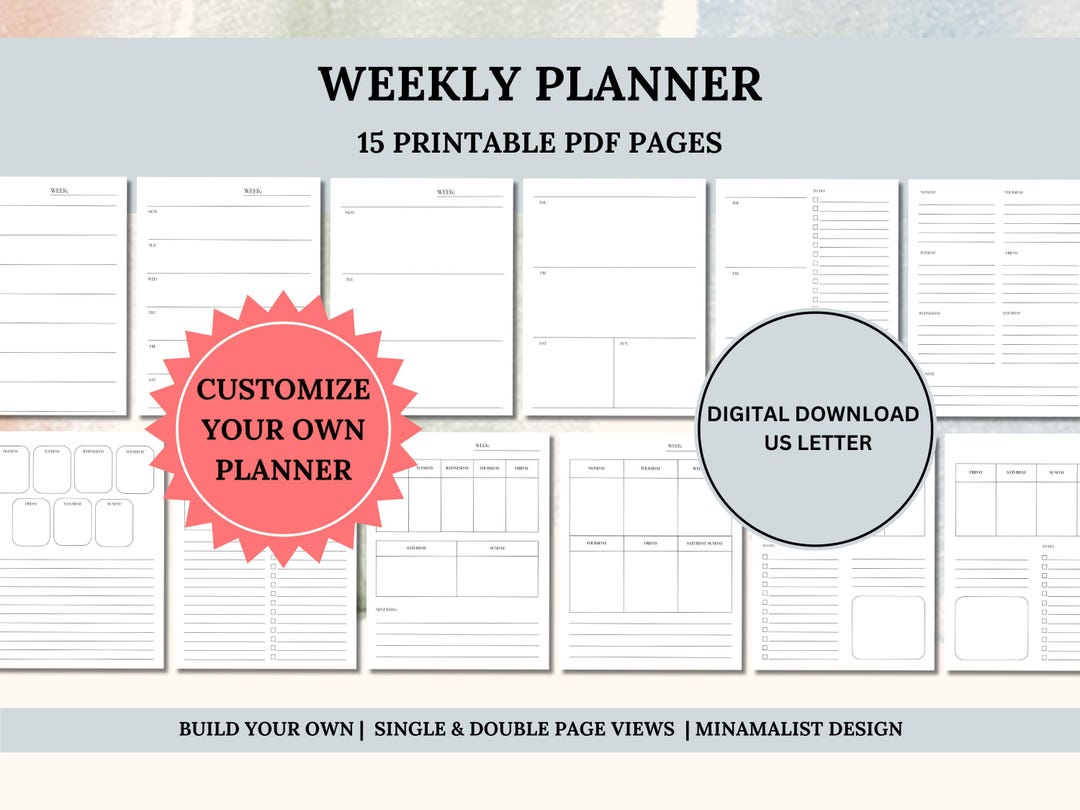 Printable Weekly Planner Bundle - Create Your Own - Minimalist ...