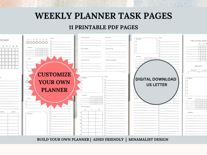Printable Weekly Planner Task Pages ADHD Friendly Structured Layout - Etsy