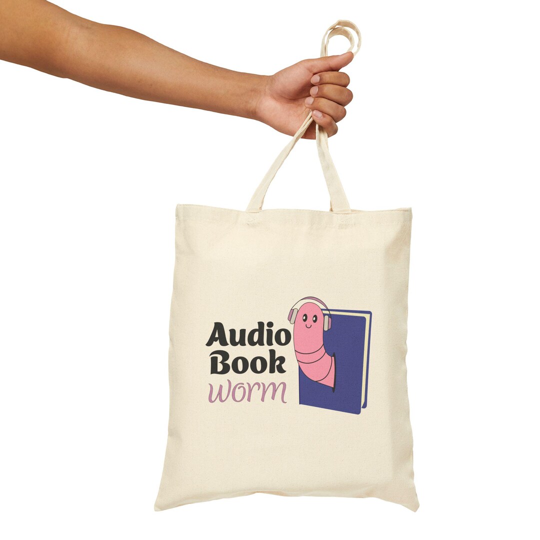 Audio Book Worm Canvas Tote Bag, Book Lover Gift, Reading Accessory ...