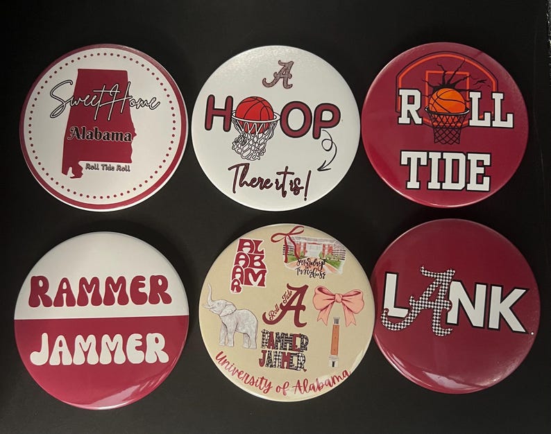 3” Gameday School Spirit Buttons University of Alabama Roll Tide Lank ...
