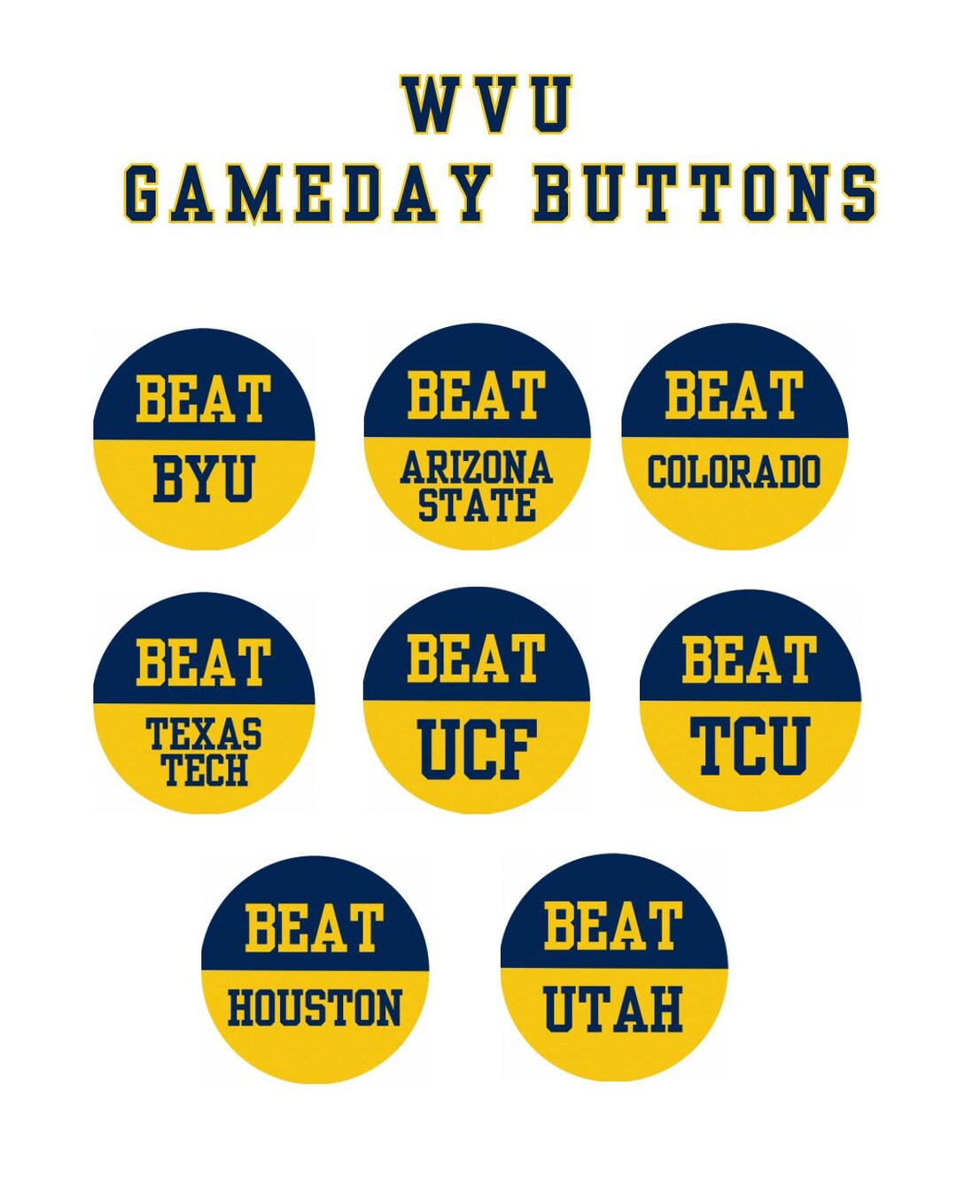 West Virginia University 3” Game Day Buttons WVU Mountaineers WVU ...