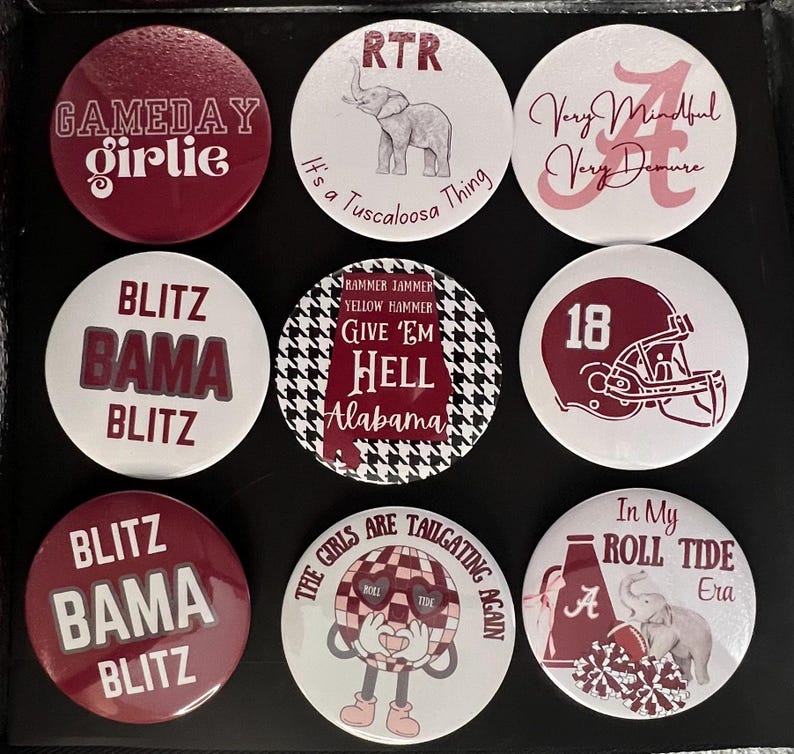3” Gameday Buttons | UA | University of Alabama | Roll Tide | Crimson ...