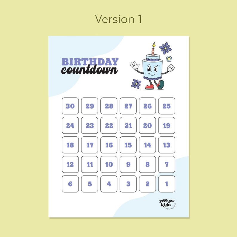 Printable Birthday Countdown Calendar for Kids | Instant Download | Digital File | Retro Cartoon ...