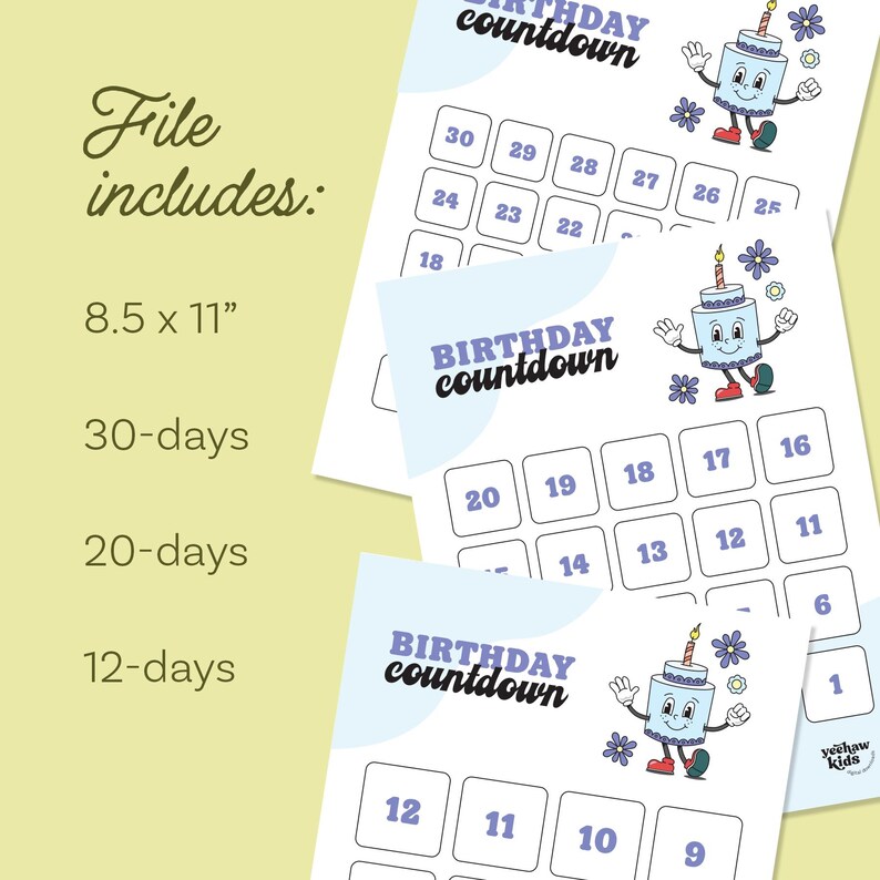 Printable Birthday Countdown Calendar for Kids | Instant Download ...