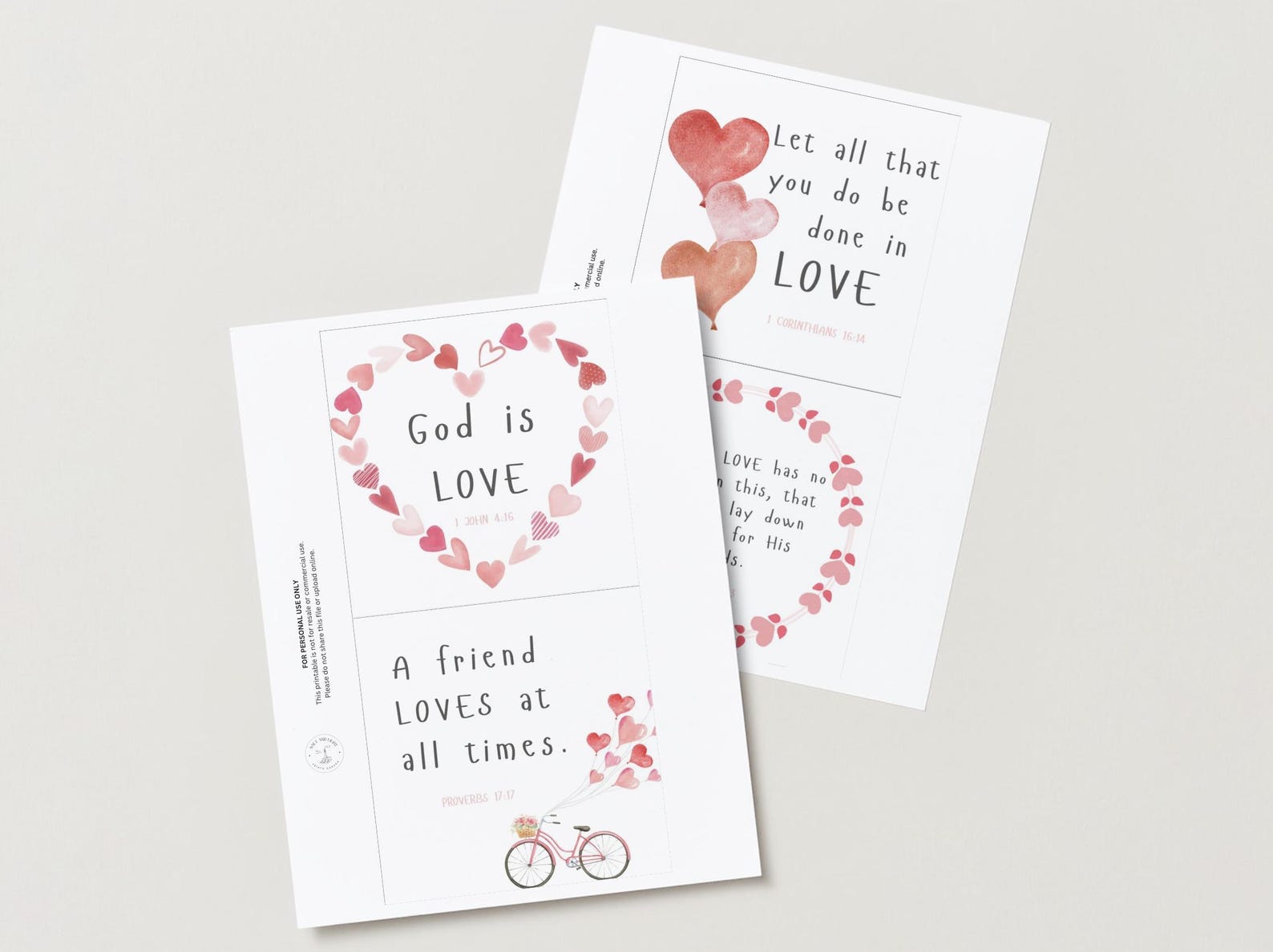 Valentine's Bible Verse Cards 8 CARDS, Christian Art, Kids Memory ...