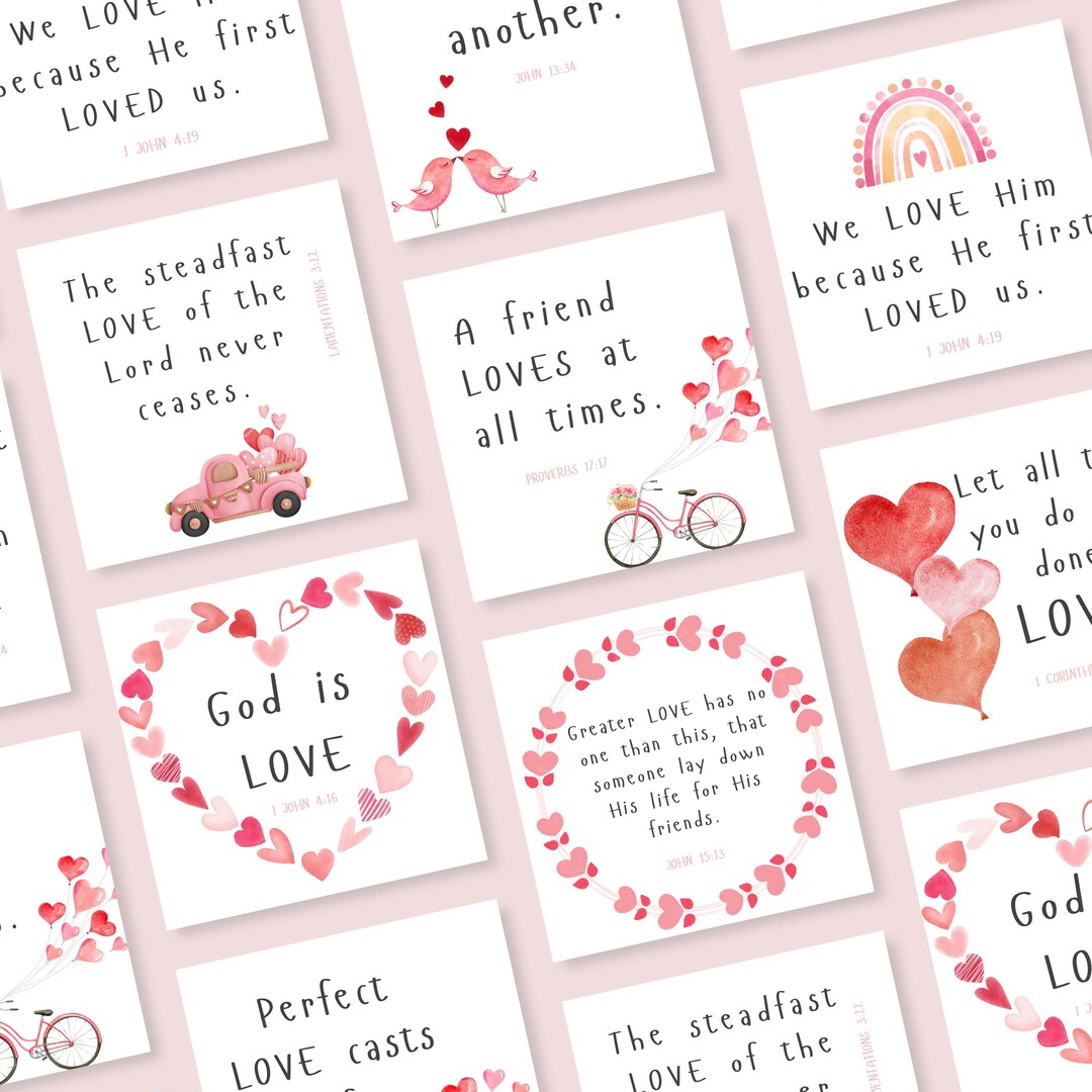 Valentine's Bible Verse Cards 8 CARDS, Christian Art, Kids Memory ...