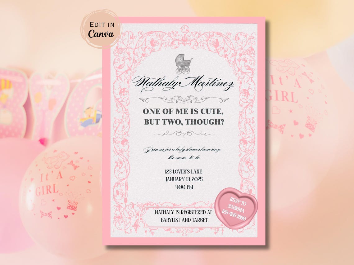 Sabrina Carpenter Baby Shower Invitation: Pink Baroque Frame (canva ...