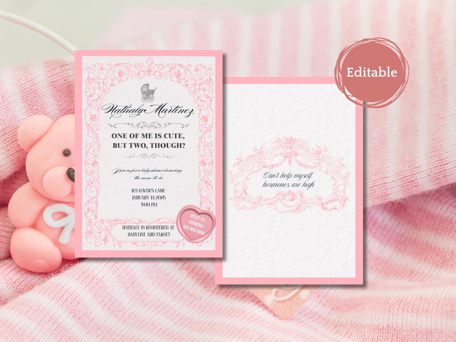 Sabrina Carpenter Baby Shower Invitation: Pink Baroque Frame (canva ...