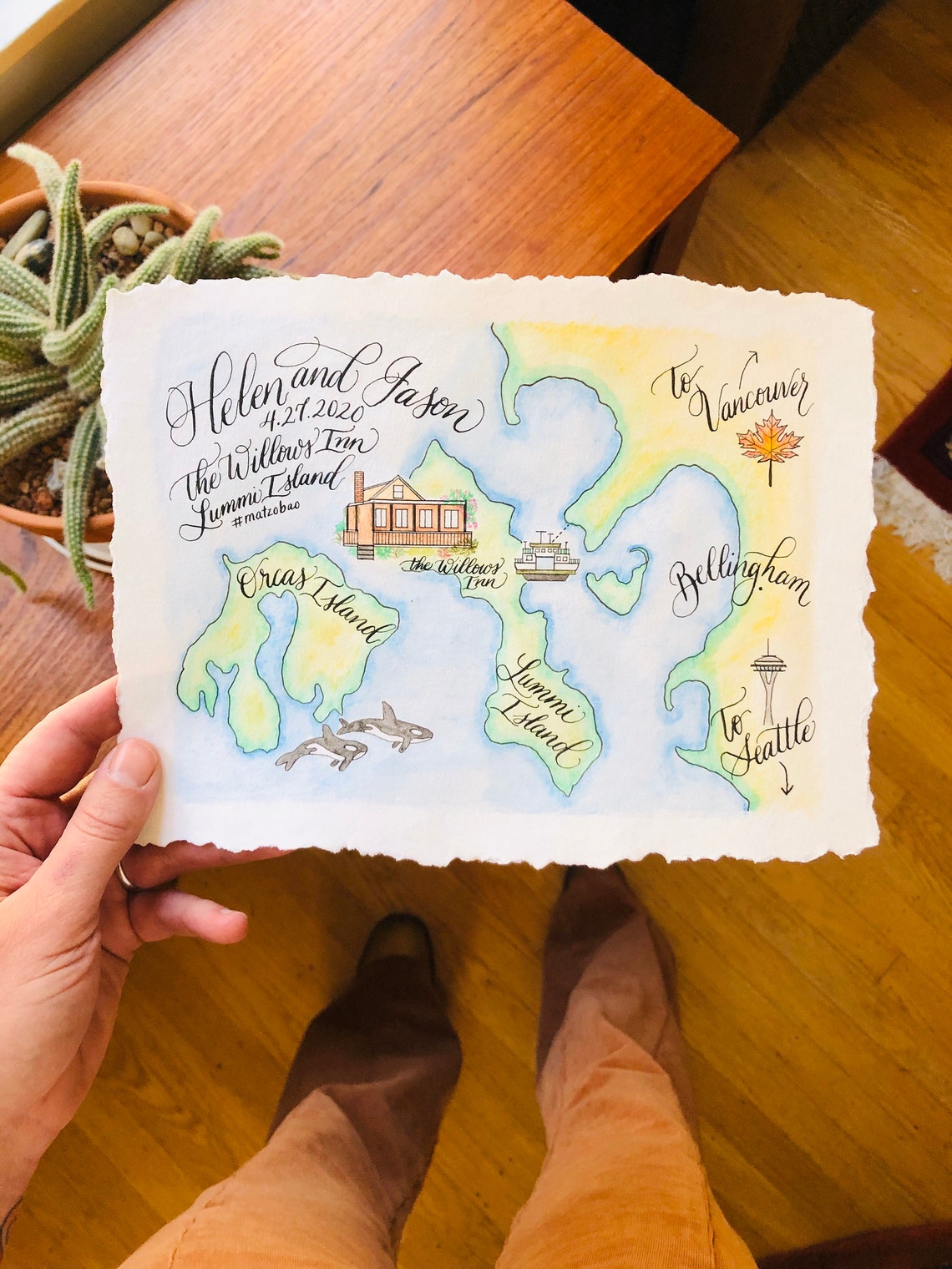 Calligraphy Hand Illustrated Color Wedding Map- Hand Drawn and Hand ...