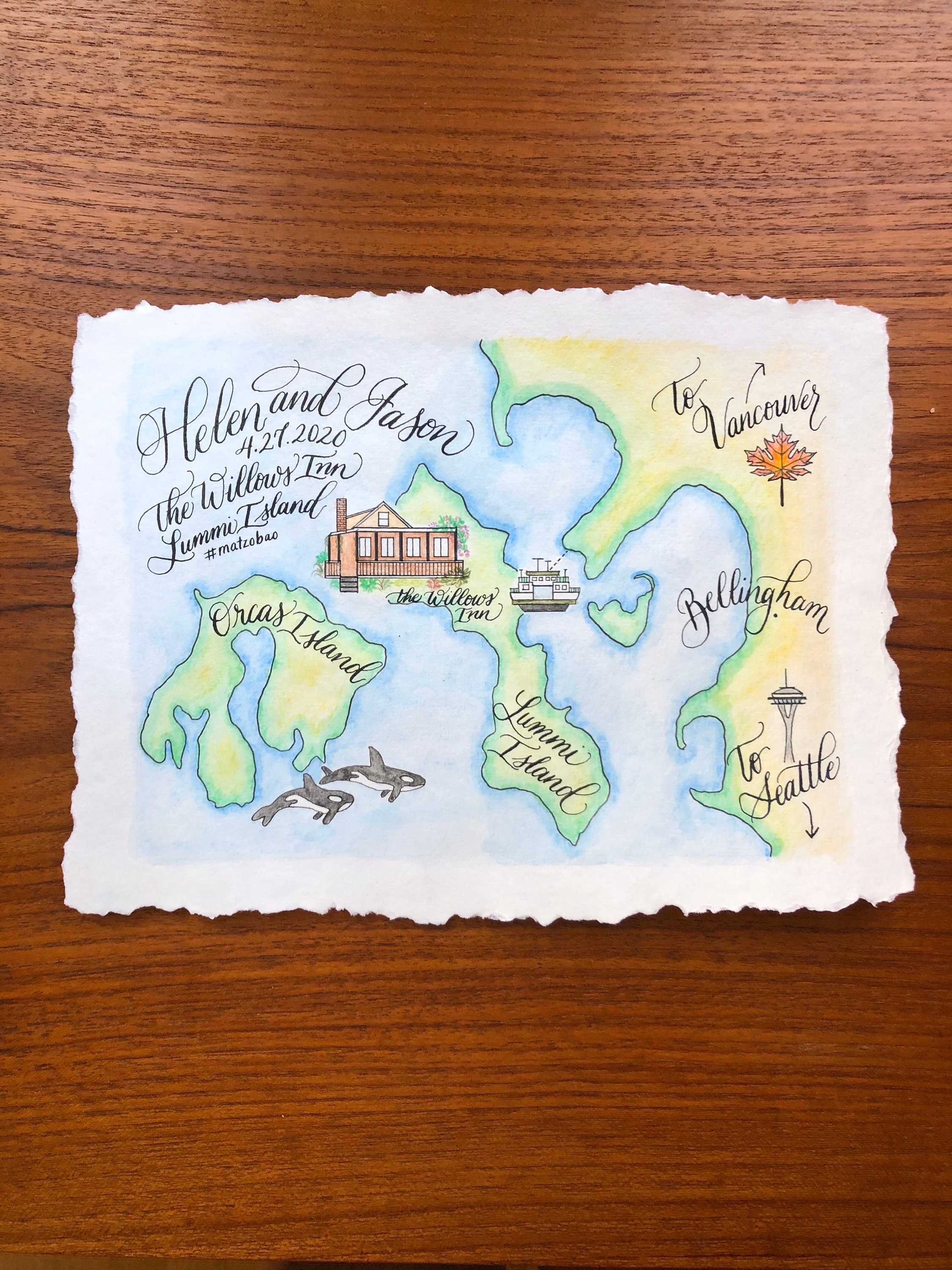 Calligraphy Hand Illustrated Color Wedding Map- Hand Drawn and Hand ...