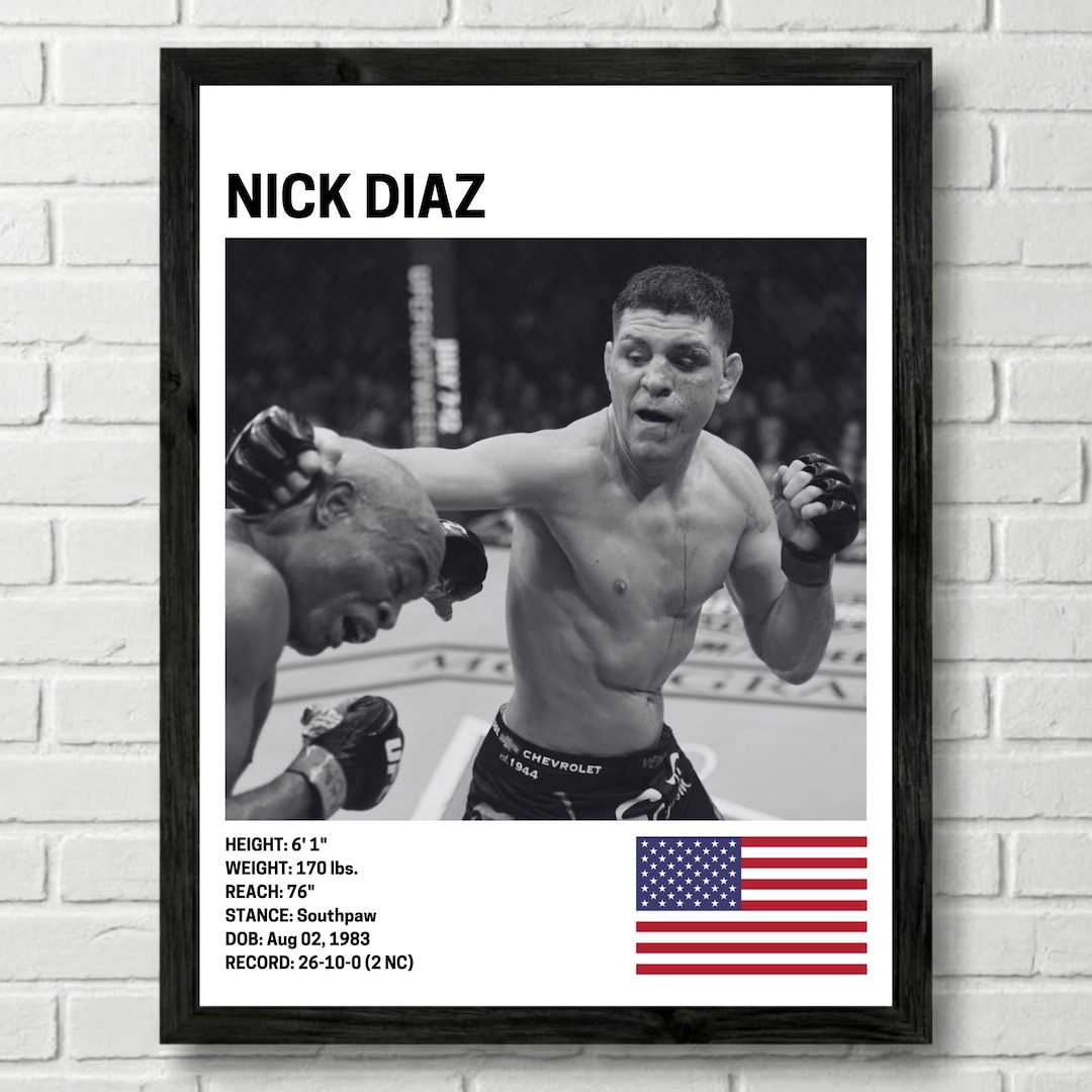 Nick Diaz Poster, Fighter Wall Art Decor, UFC, Mixed Martial Arts Print ...