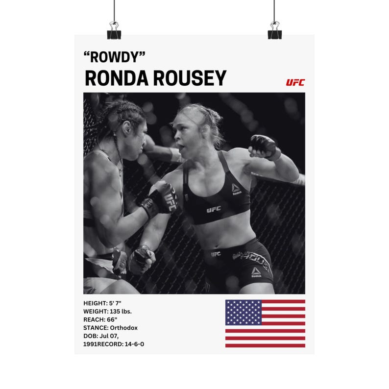 Ronda Rousey Poster, UFC Fighter Wall Art Decor, Rowdy, MMA, UFC, Mixed ...