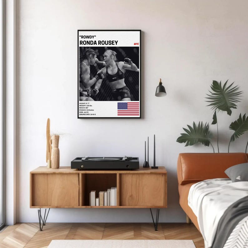 Ronda Rousey Poster, UFC Fighter Wall Art Decor, Rowdy, MMA, UFC, Mixed ...