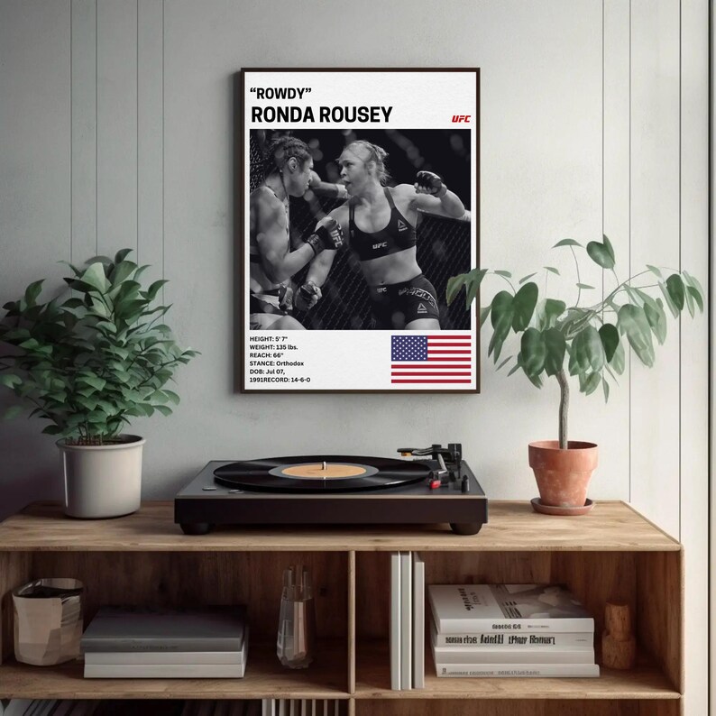 Ronda Rousey Poster, UFC Fighter Wall Art Decor, Rowdy, MMA, UFC, Mixed ...