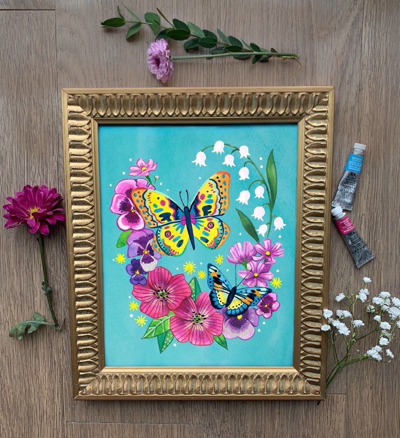 8x10" Art Print: Butterflies and Blooms - Etsy