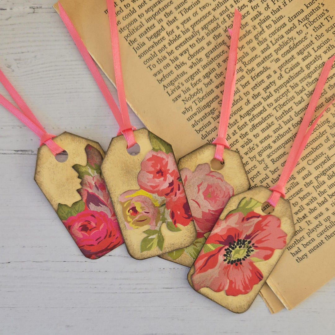 4 Junk Journal Tags Decorative Tags Distressed Floral Gift Tags Vintage ...