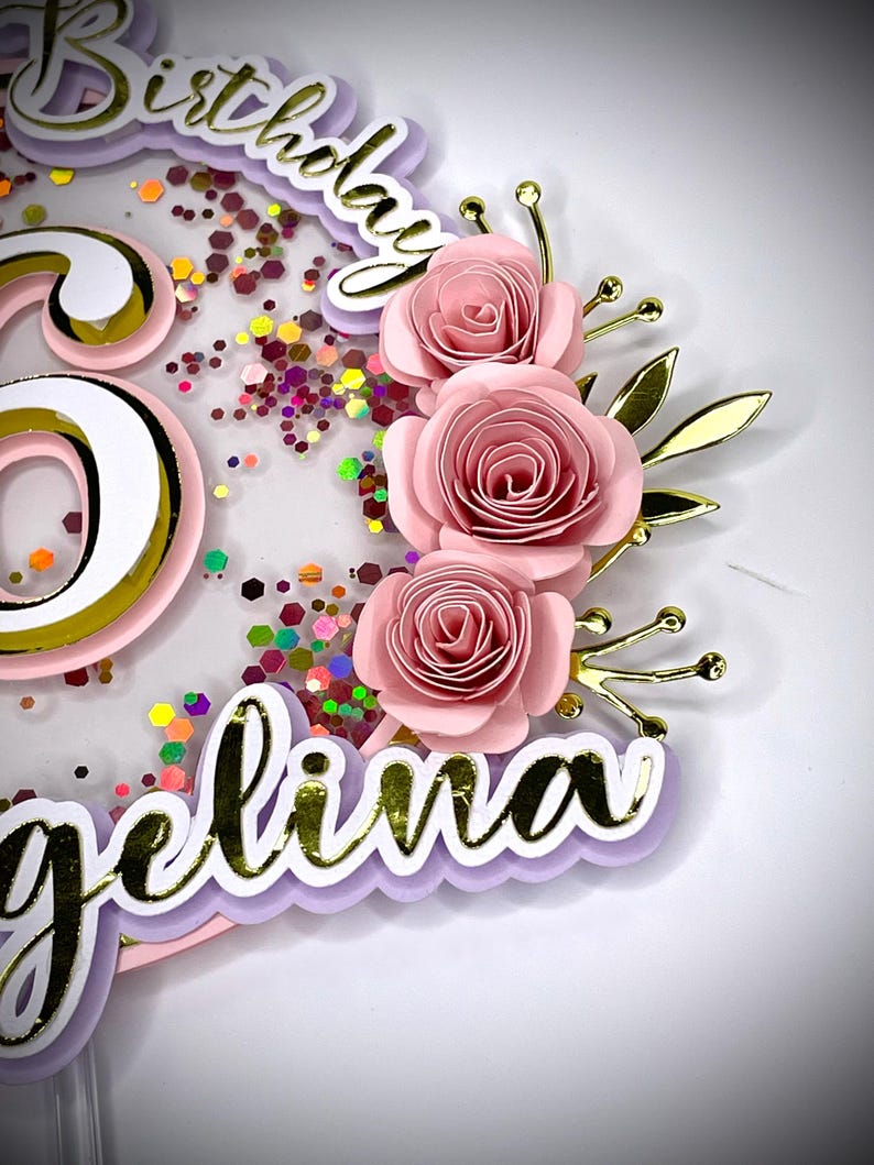 Personalized Floral Rose Cake Topper With Shaker, Cake Topper, Birthday ...