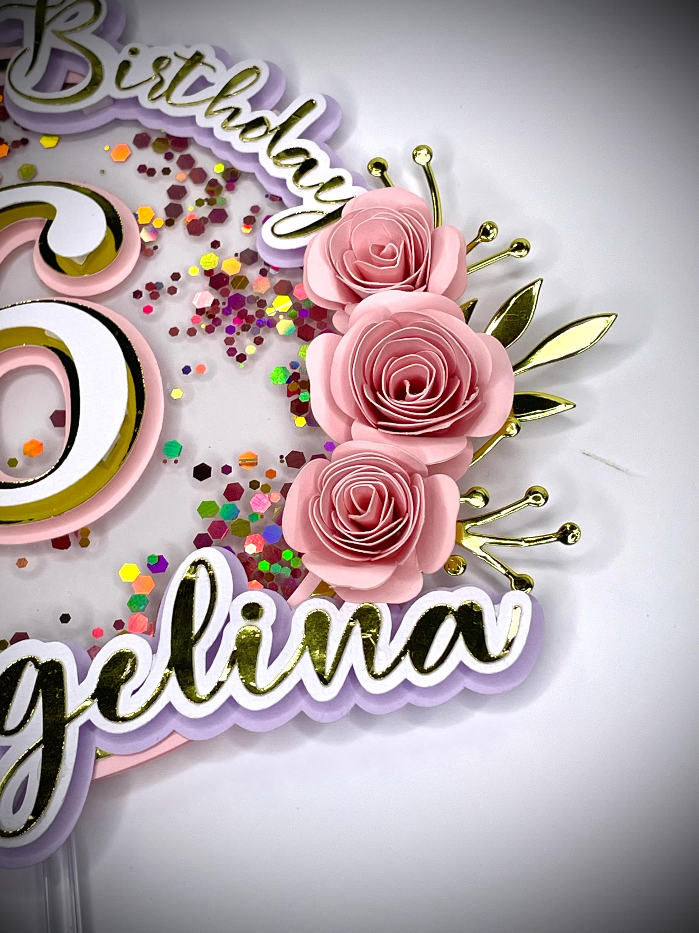 Personalized Floral Rose Cake Topper With Shaker, Cake Topper, Birthday ...