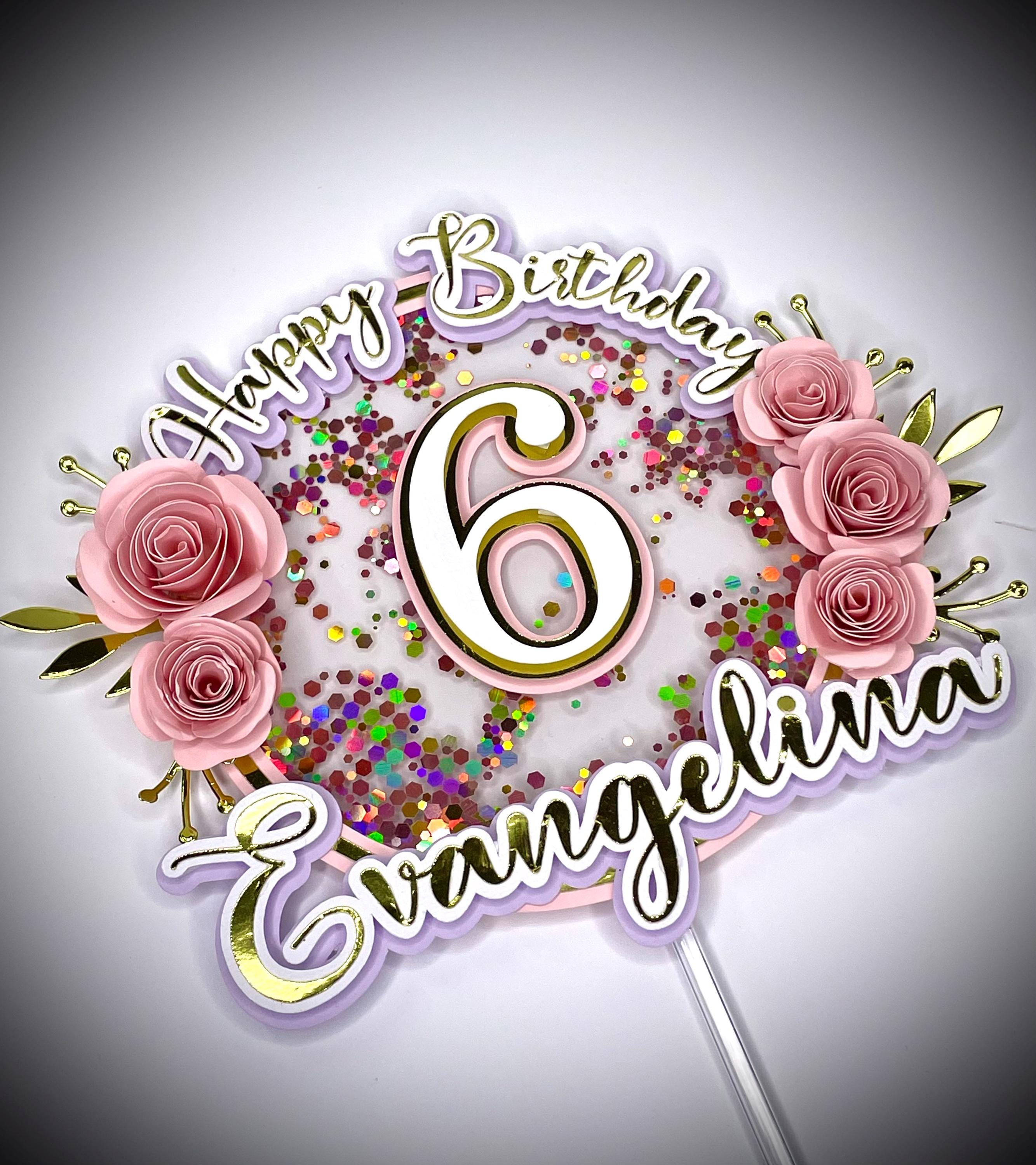 Personalized Floral Rose Cake Topper With Shaker, Cake Topper, Birthday ...