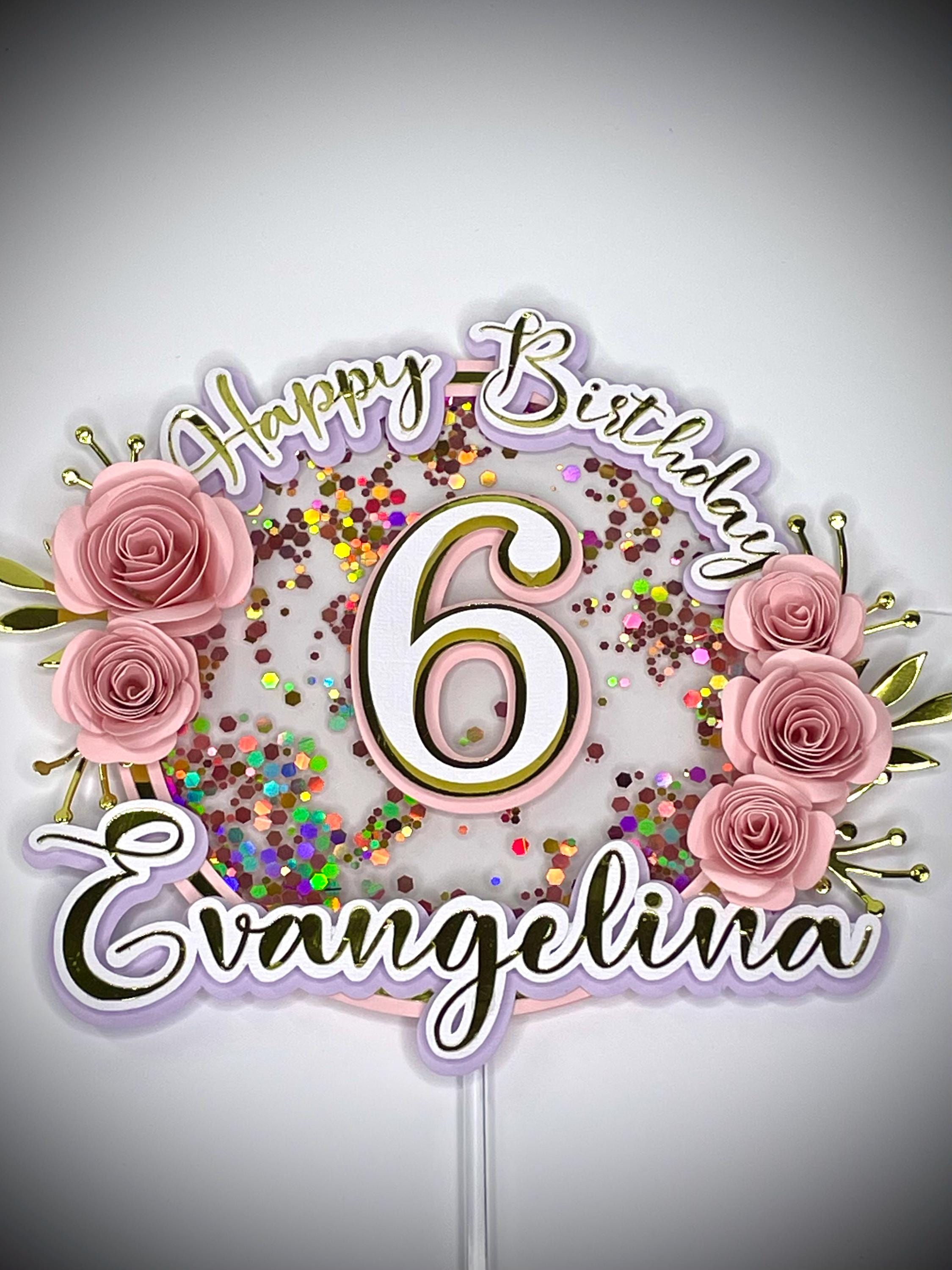 Personalized Floral Rose Cake Topper With Shaker, Cake Topper, Birthday ...