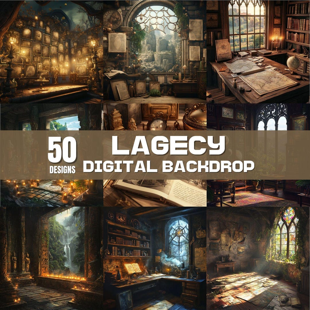 50 Legacy Digital Backdrops Mystical Library, Ancient Ruins, and ...