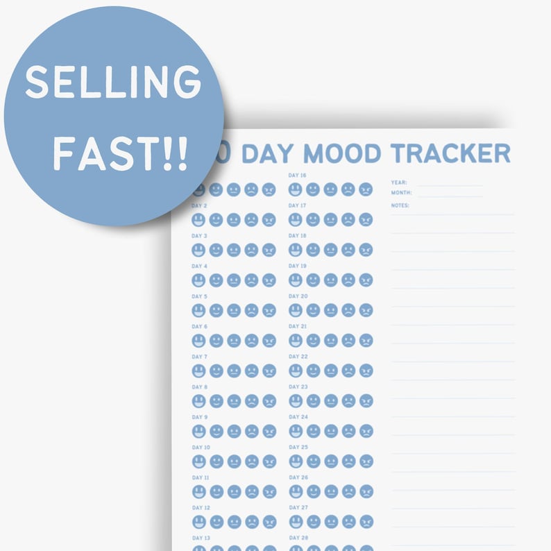 30 DAY MOOD TRACKER, Printable Mood Tracker, 30-day Mental Health ...