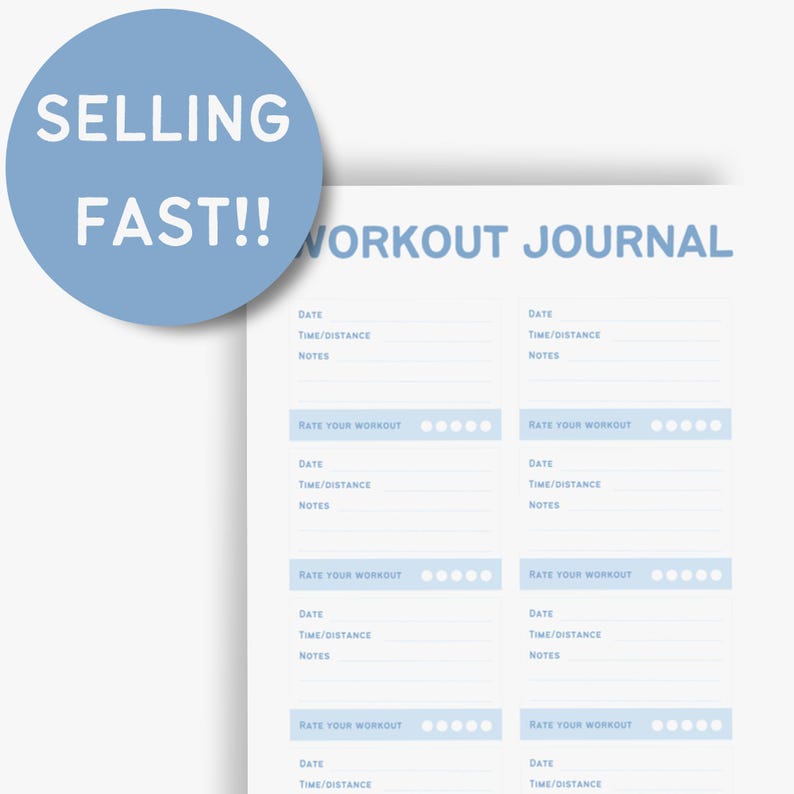 PRINTABLE WORKOUT JOURNAL, Fitness Planner, Exercise Tracking Log ...