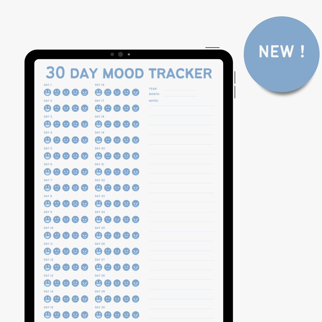 30 DAY MOOD TRACKER, Printable Mood Tracker, 30-day Mental Health ...