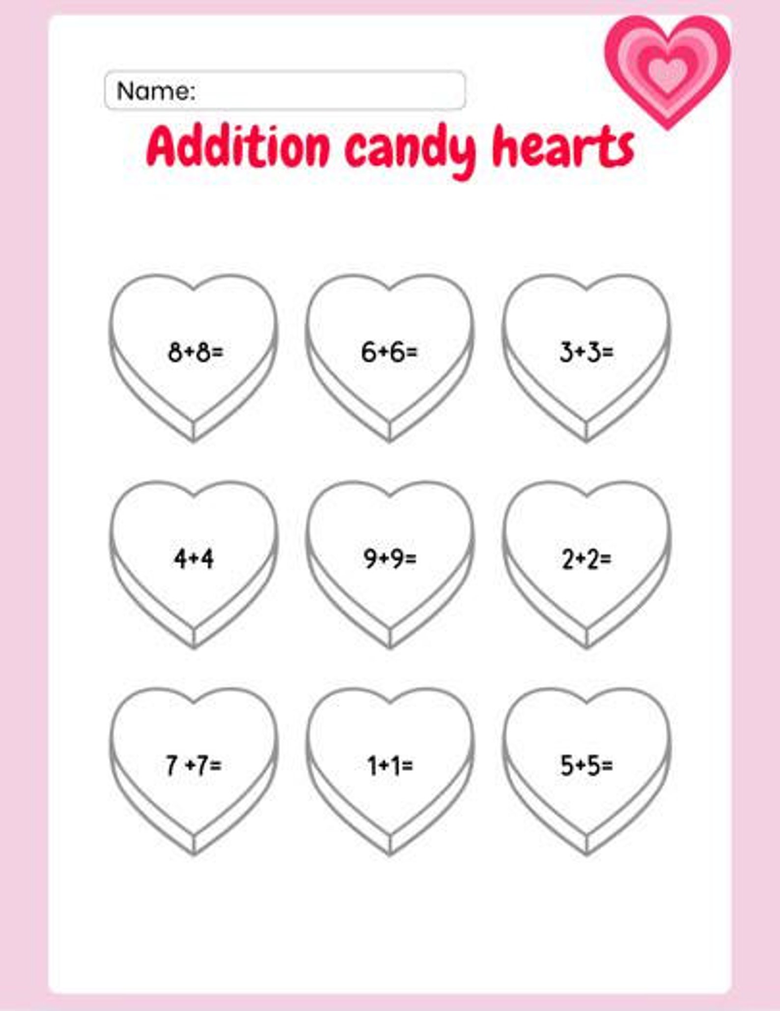 Valentines Addition Worksheet - Etsy
