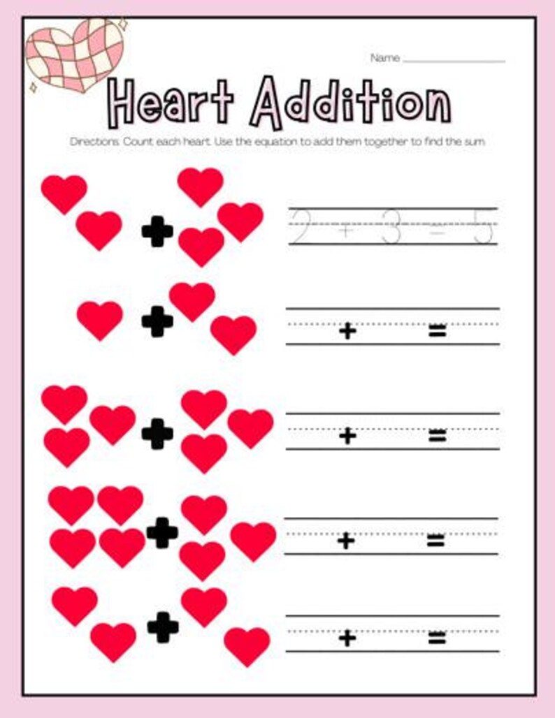 Valentines Addition Worksheet - Etsy
