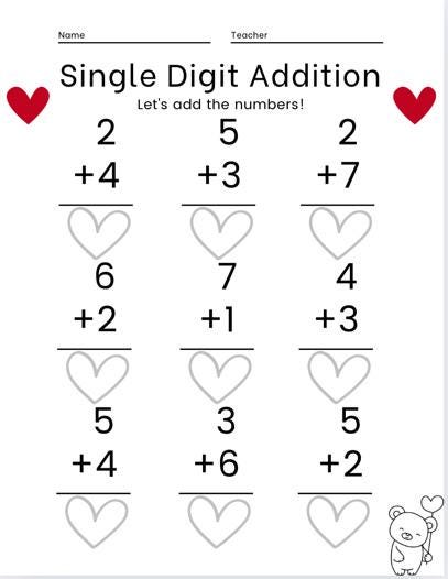 Valentines Addition Worksheet - Etsy
