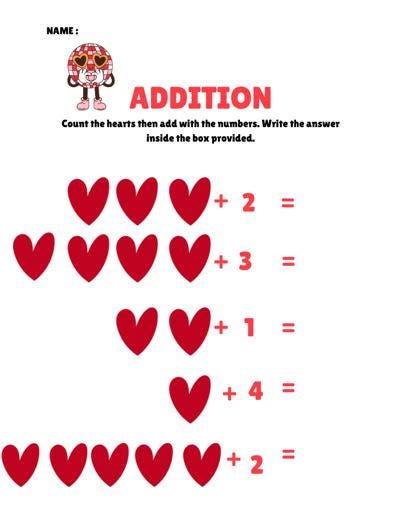 Valentines Addition Worksheet - Etsy