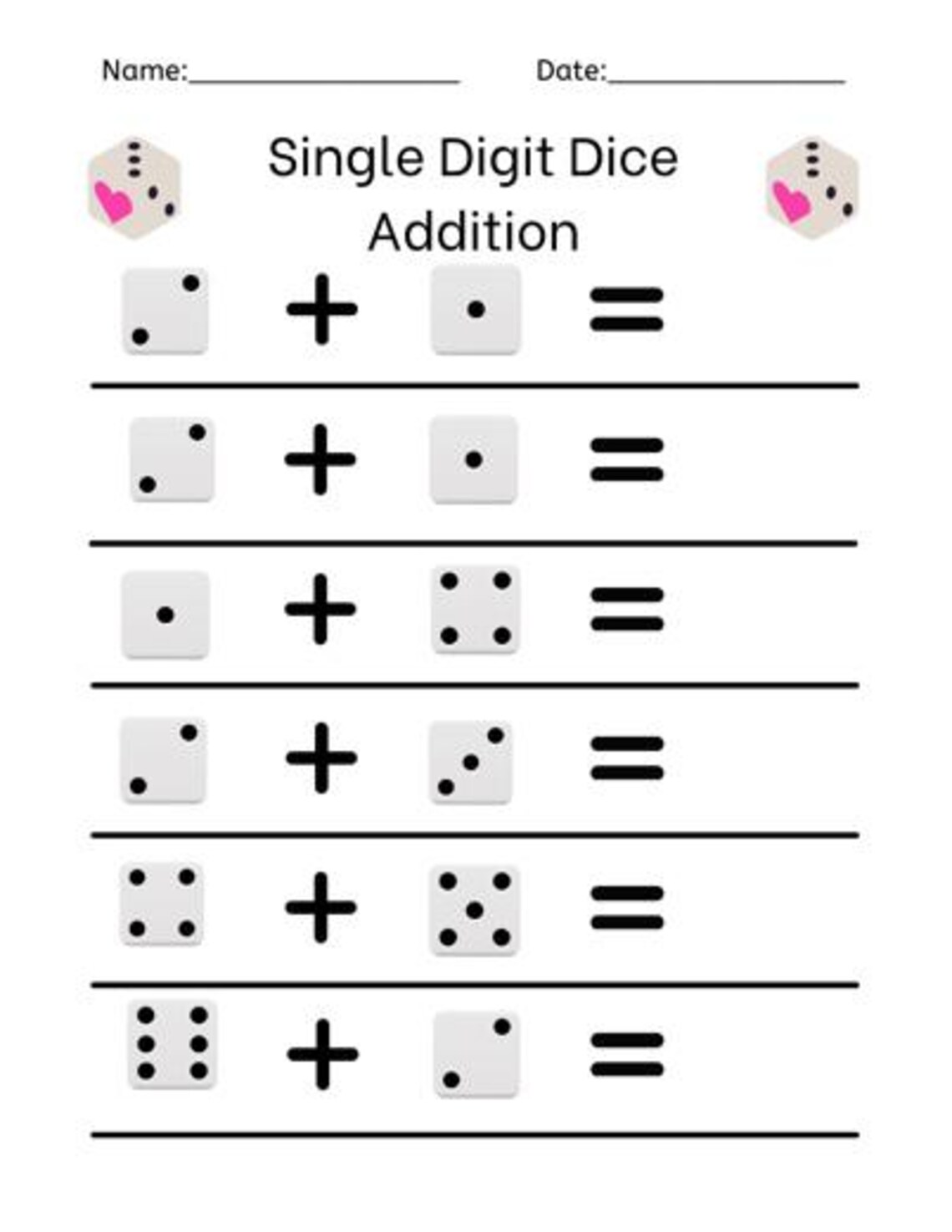 Valentines Addition Worksheet - Etsy