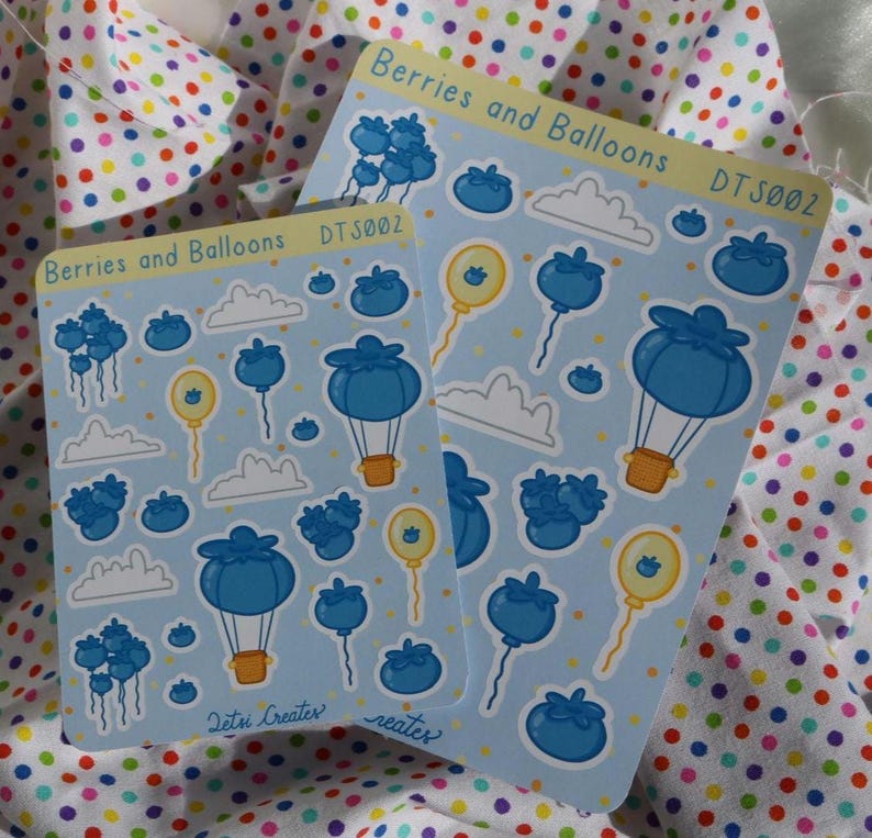 Cute Blueberry and Hot Air Balloon Stickers for Planners, Journals and ...