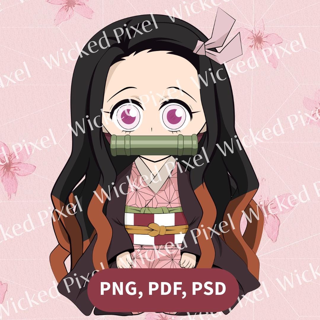 Nezuko Chibi Sticker Set, Demon Slayer PSD & PNG, Anime Art, Cute Manga ...