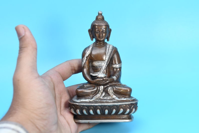 Bronze Medicine Buddha Statue, Tibetan Healing Figurine, Nepalese Altar ...
