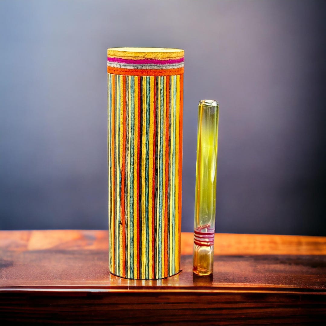 Rainbow Round Wooden Dugout With Golden Glass One Hitter Pipe ...