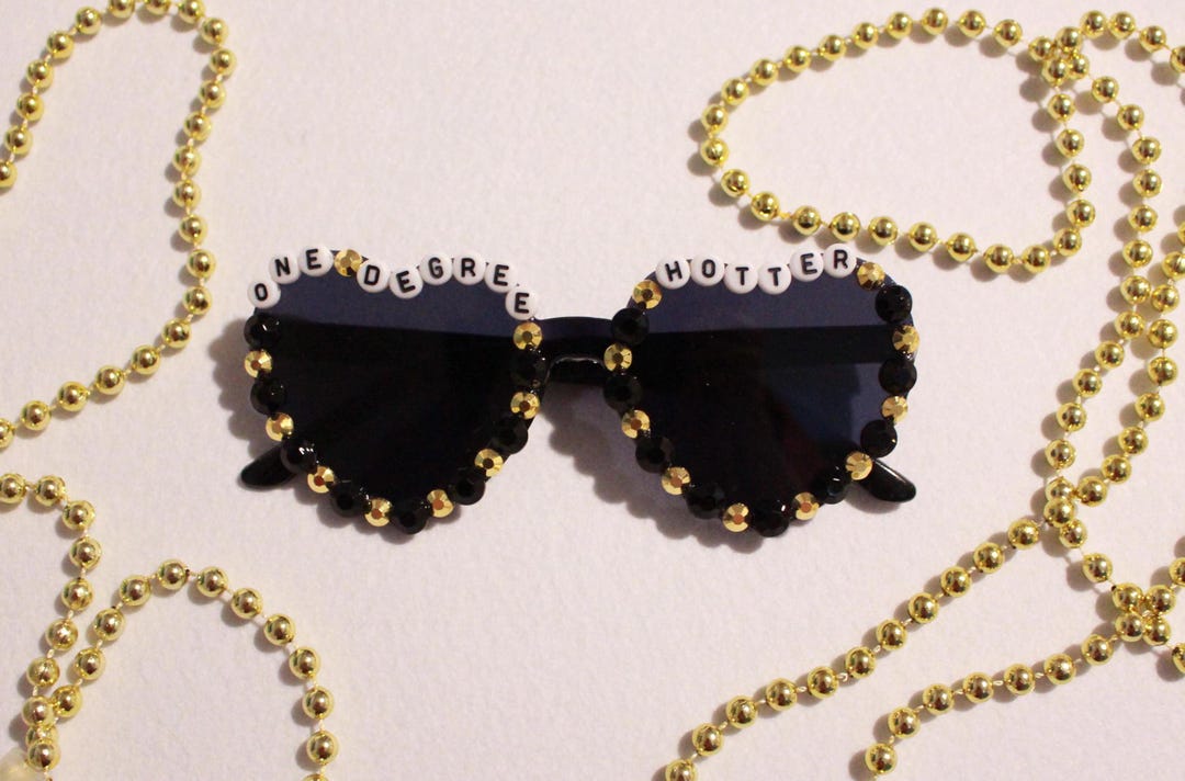 Black "one Degree Hotter" Graduation Bedazzled Heart Sunglasses - Etsy