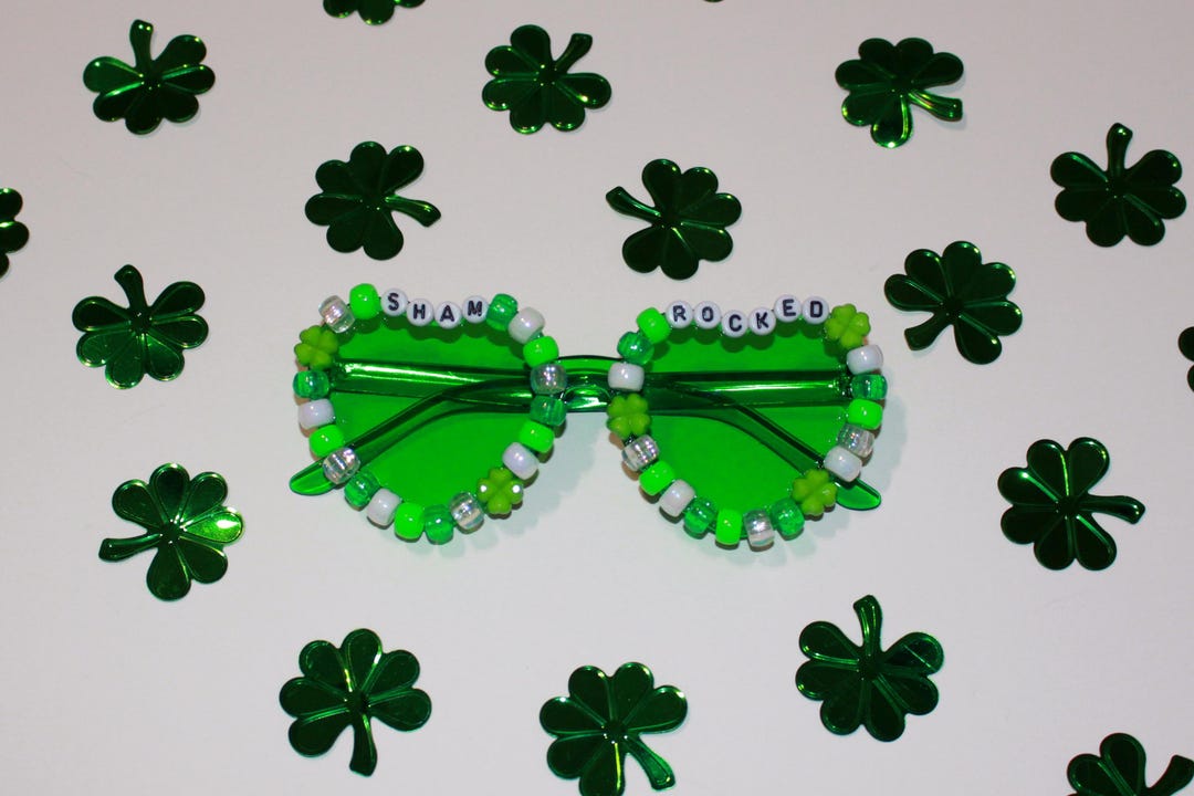 Bright Green "shamrocked" St. Patrick's Day Sparkly Beaded Heart ...
