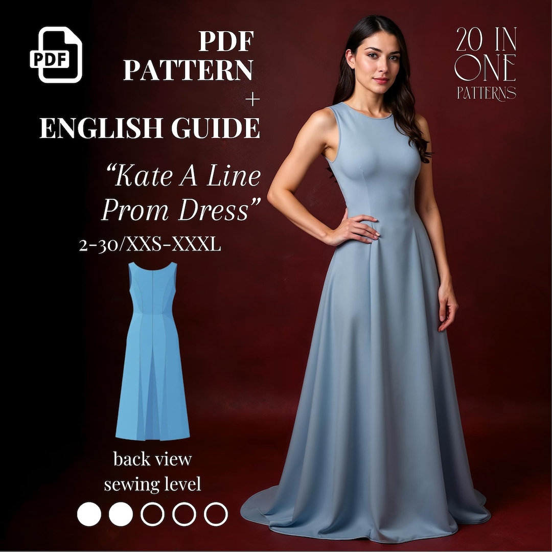 A Line Maxi Dress Pattern PDF, Boat Neck Prom Dress Pattern PDF for ...