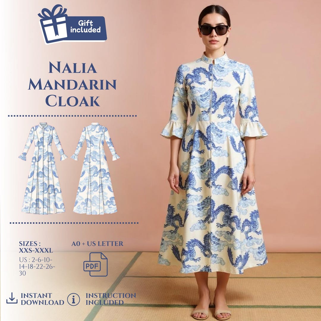 Mandarin Collar Cloak Sewing Pattern PDF: Medieval Style, Flared ...