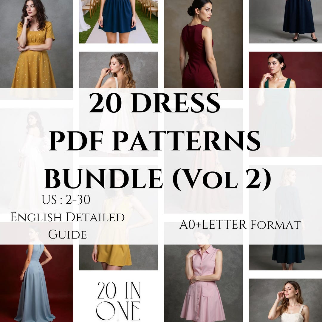 20-in-one Dress Pattern Bundle: Beginner-friendly DIY Sewing (US 2-30 ...
