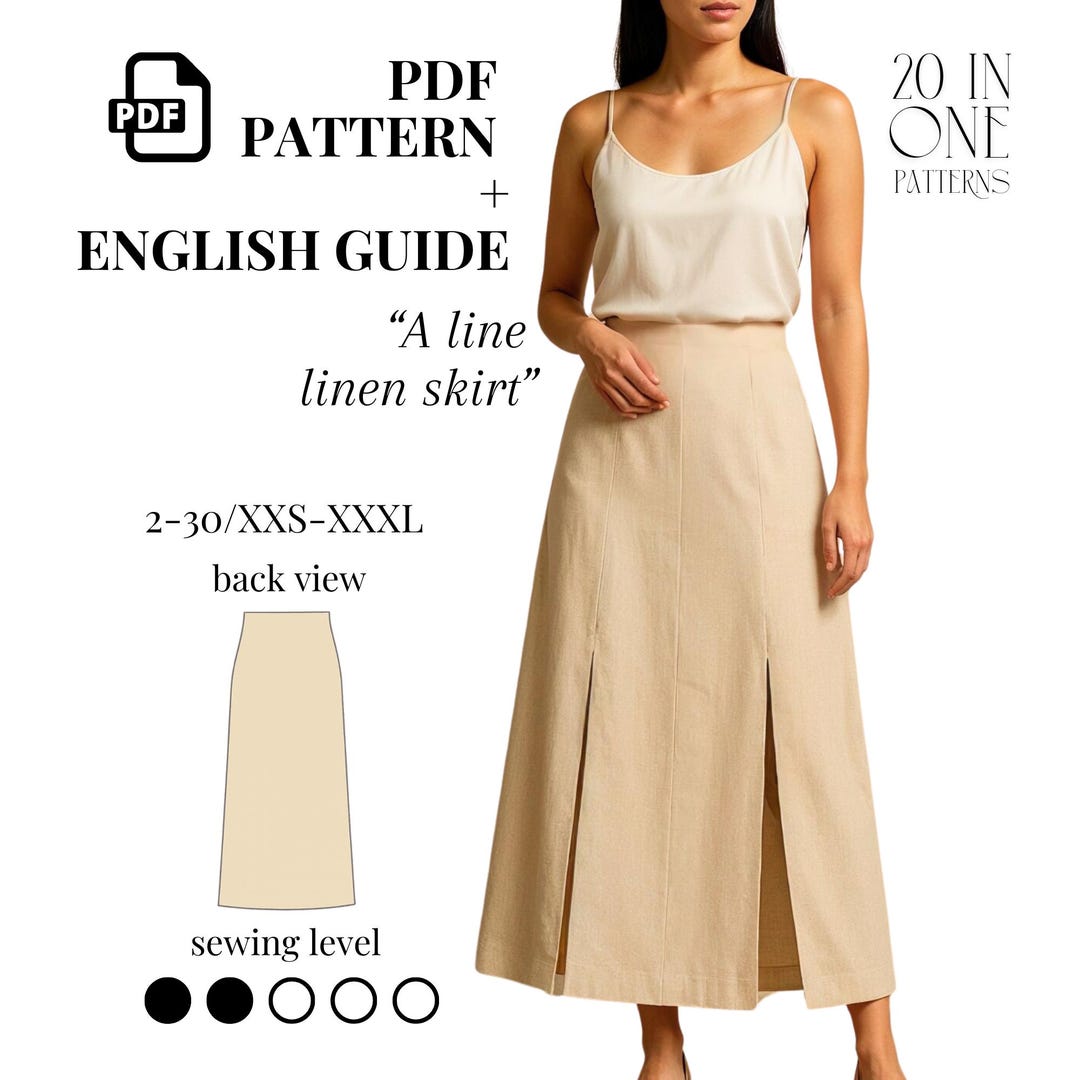 A-line Linen Midi Skirt Sewing Pattern: Beginner-friendly (PDF Pattern ...